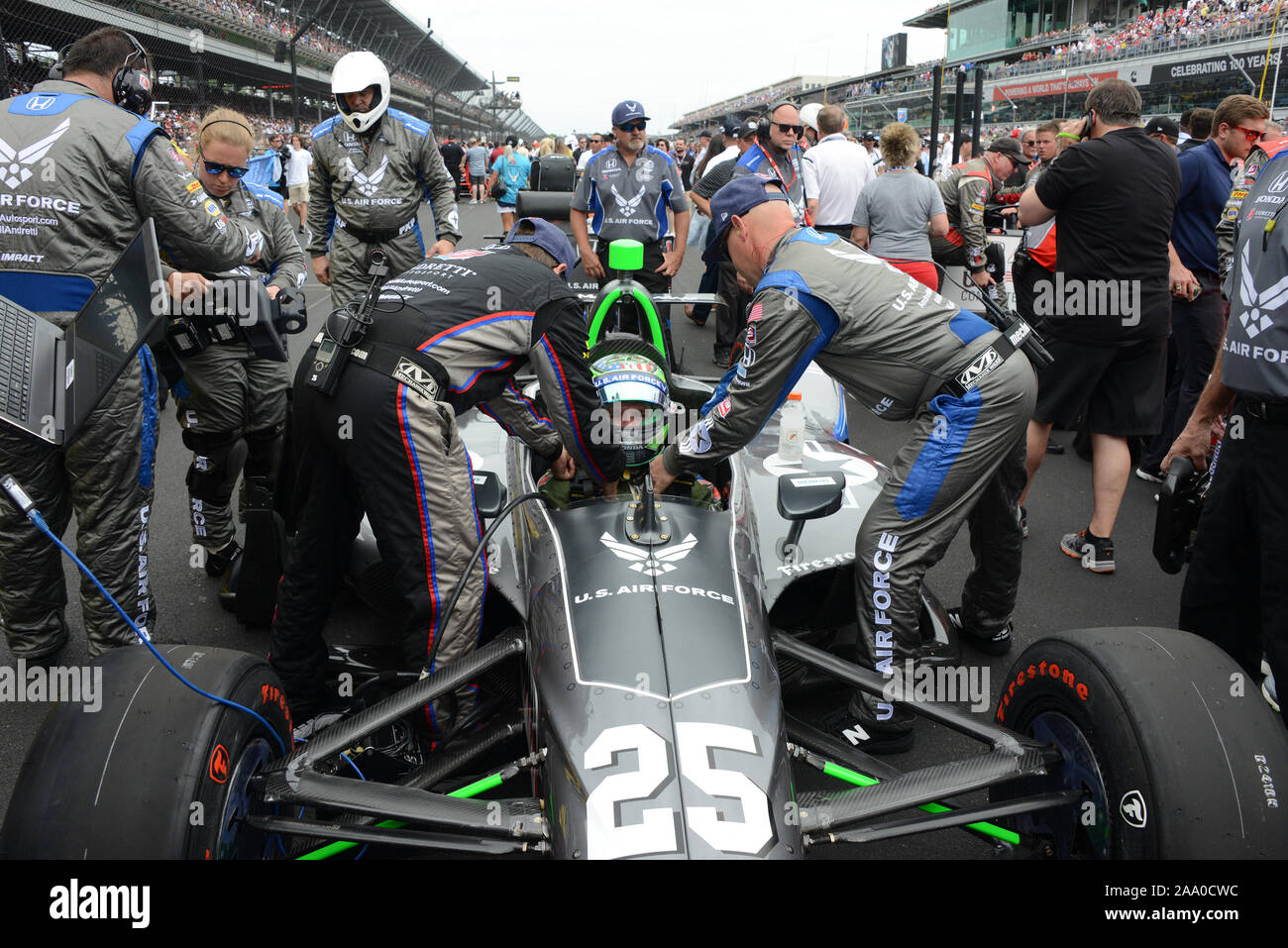 Conor Daly getting ready in the No. 25 car to run the 2019 Indy 500 ...