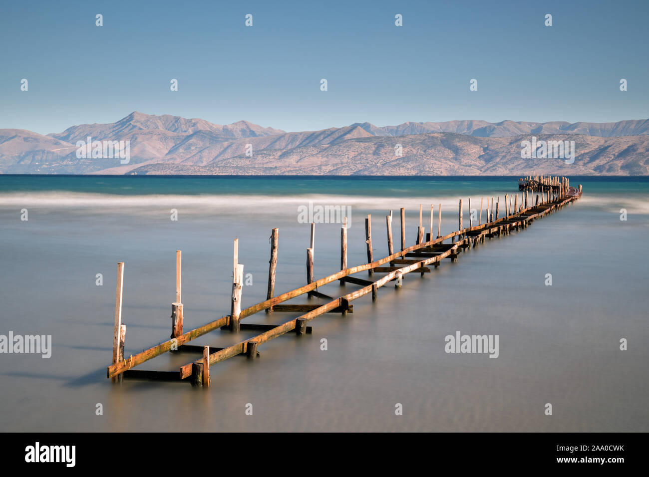 Old wooden pier Apraos Beach, Corfu, Greece Stock Photo - Alamy