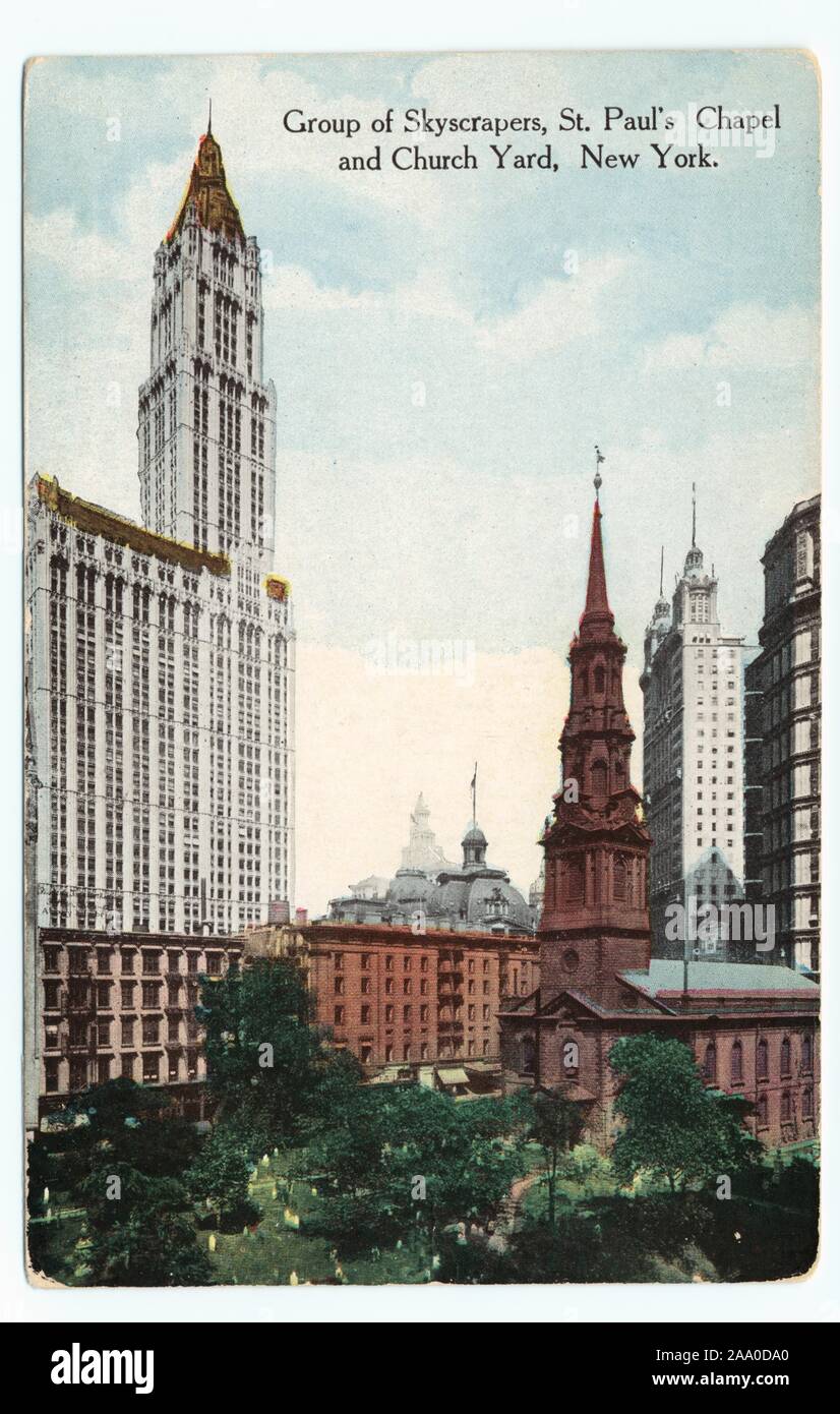 Illustrated postcard of the St Paul's Chapel and Church Yard in New ...