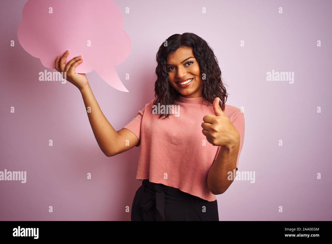 Transsexual transgender woman holding speech cloud bubble over isolated ...