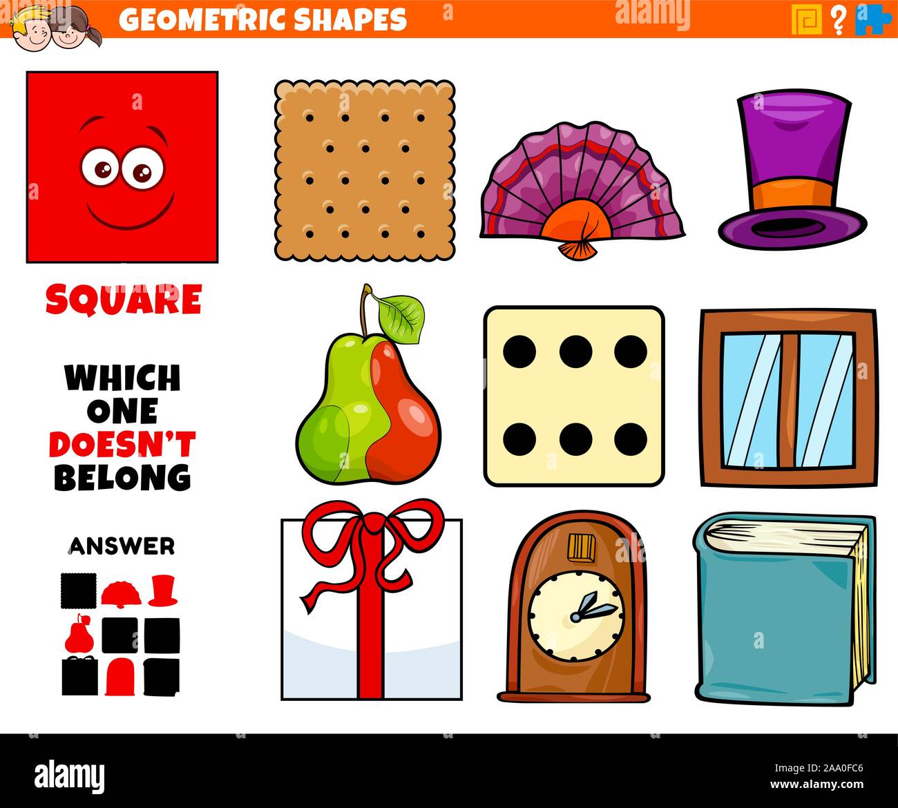 Cartoon Illustration of Square Geometric Shape Educational Task for ...