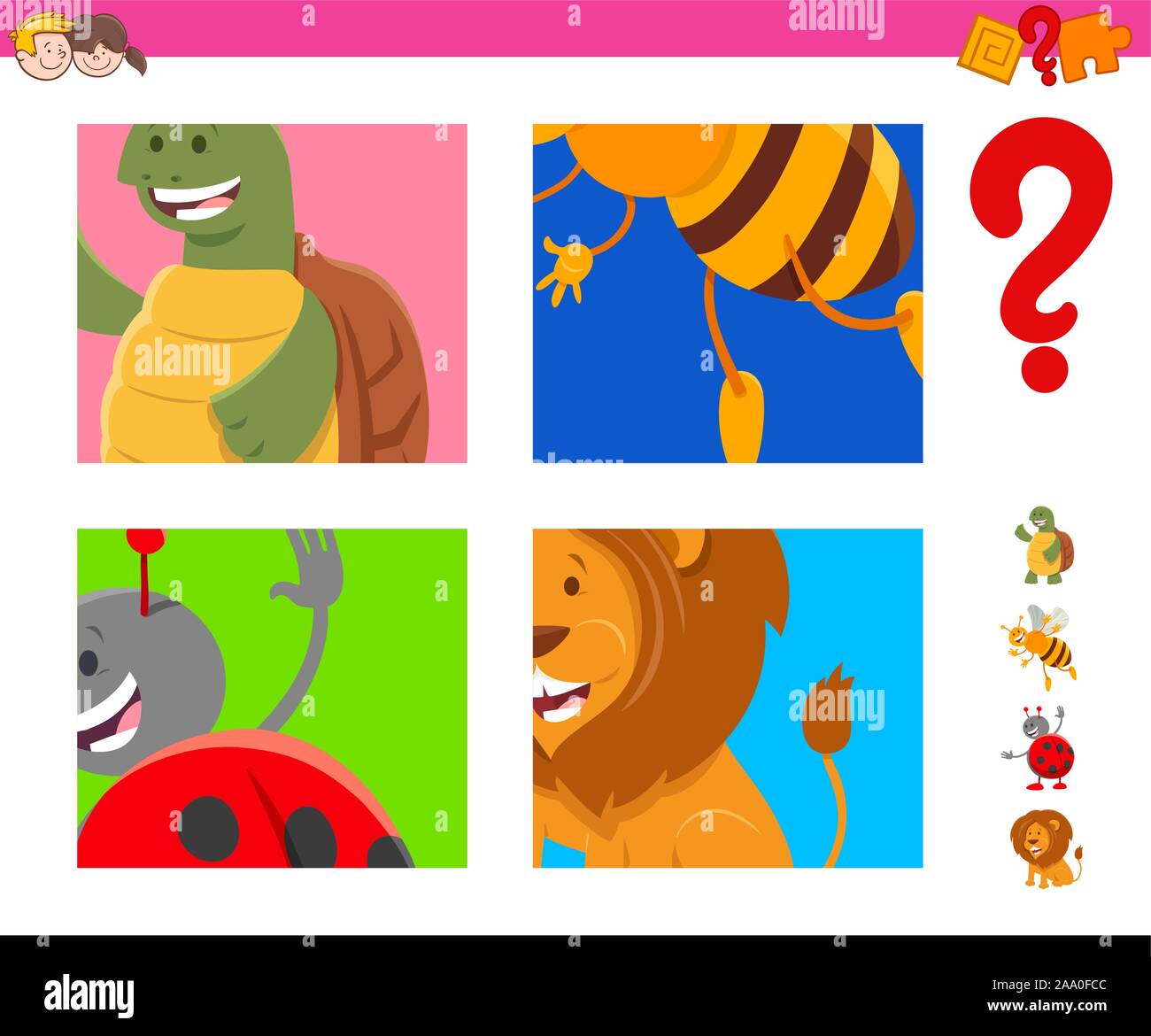 Cartoon Illustration of Educational Game of Guessing Animals Species ...