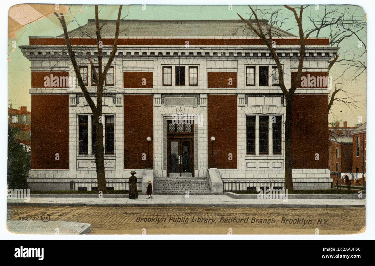 Illustrated postcard of the Brooklyn Public Library, Bedford Branch ...