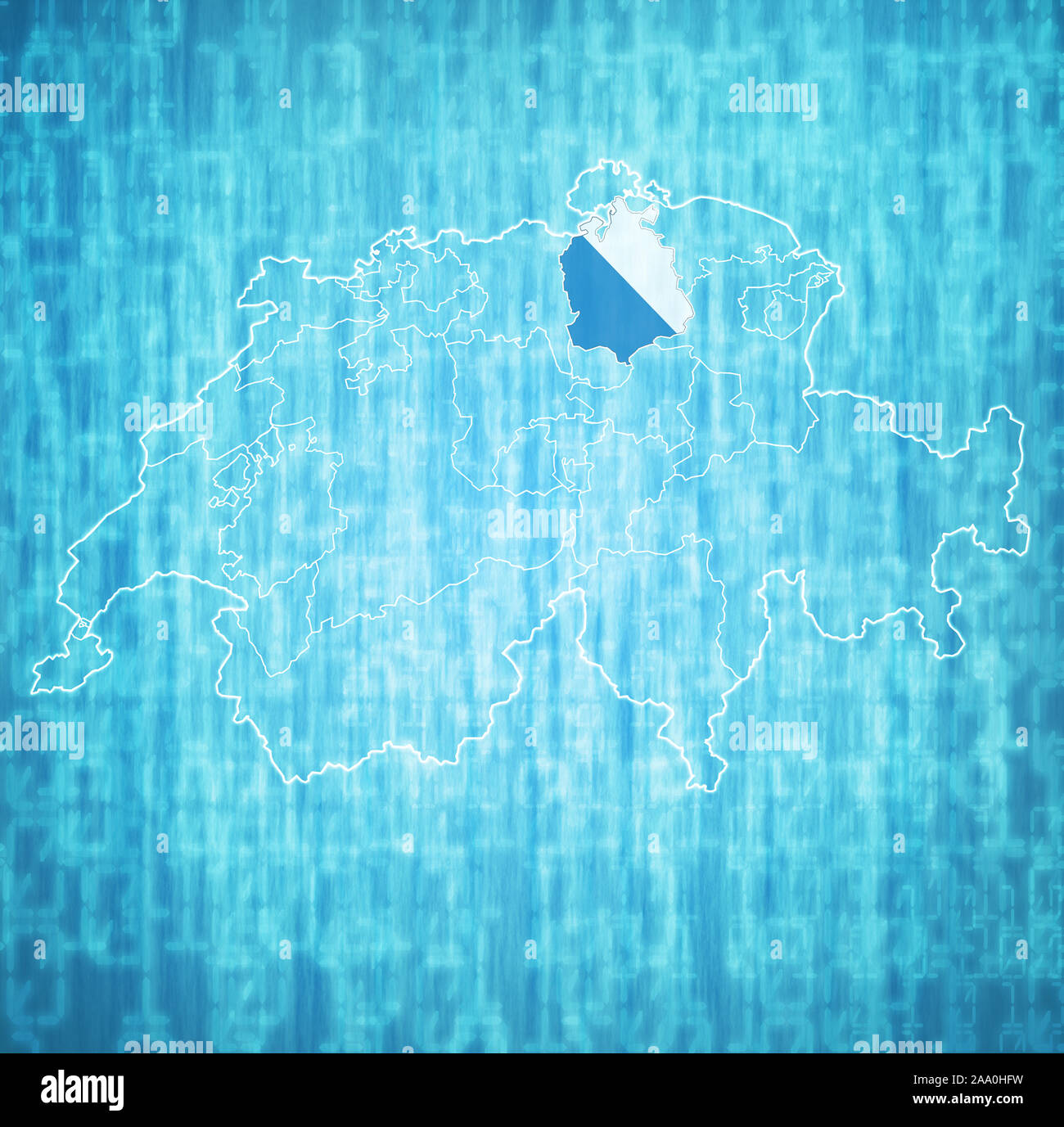 flag and territory of Zurich canton on map of administrative divisions ...