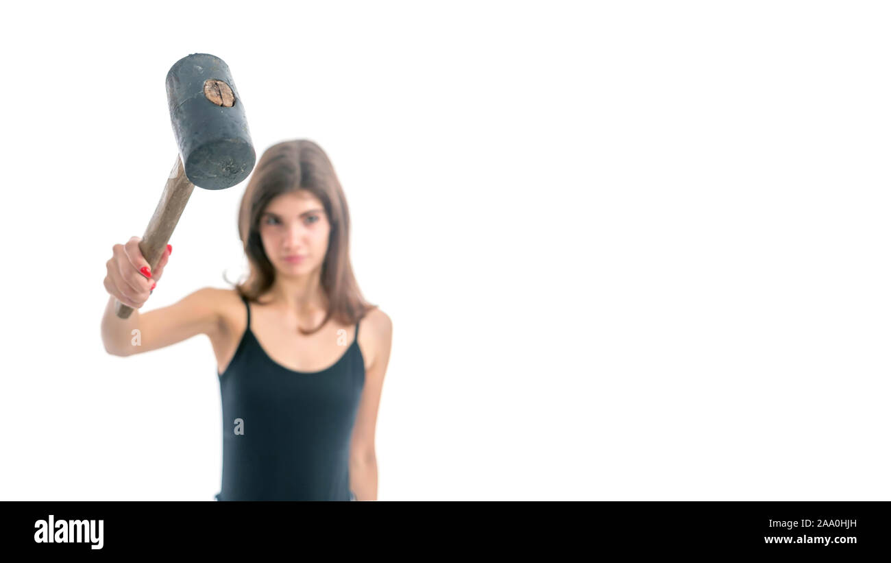 Woman Hand Holding Hammer on white background Stock Photo - Alamy