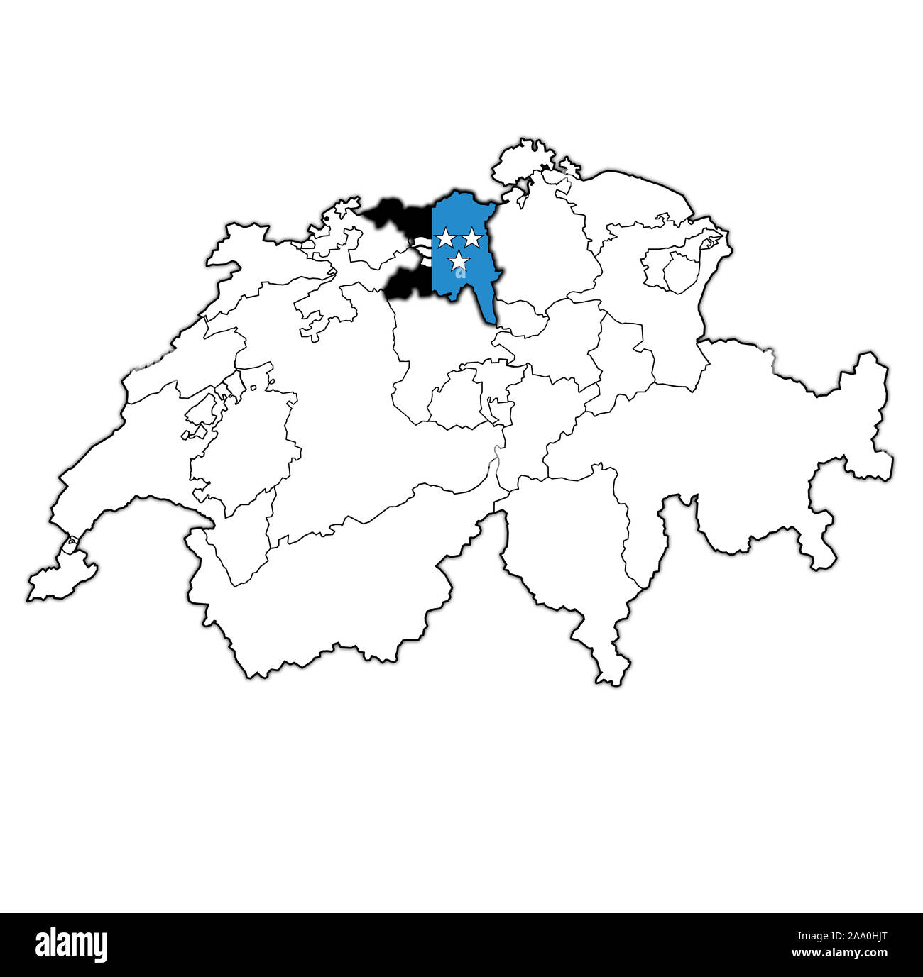flag and territory of Aargau canton on map of administrative divisions ...