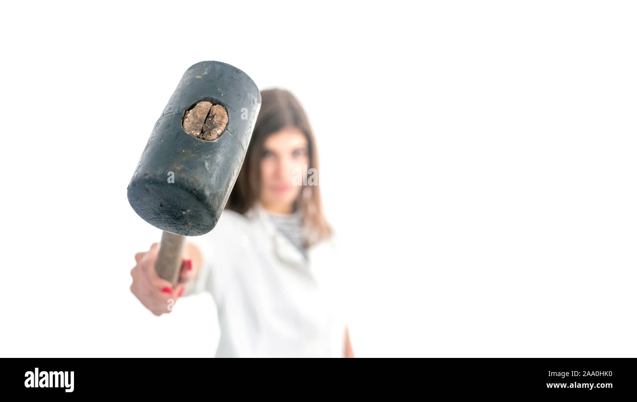 Woman Hand Holding Hammer on white background Stock Photo - Alamy