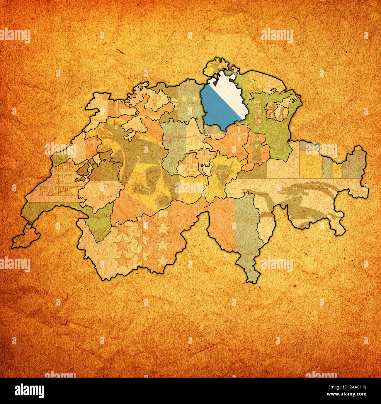 flag and territory of Zurich canton on map of administrative divisions ...