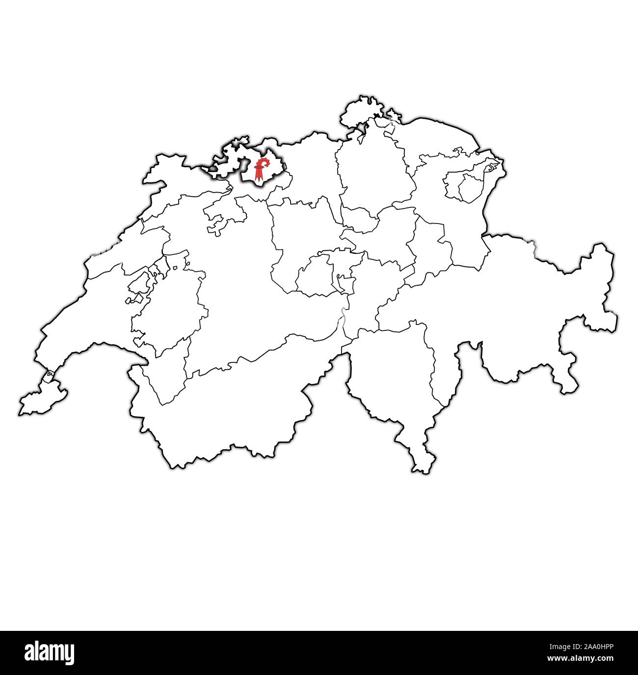 flag and territory of Basel-Landschaft canton on map of administrative ...