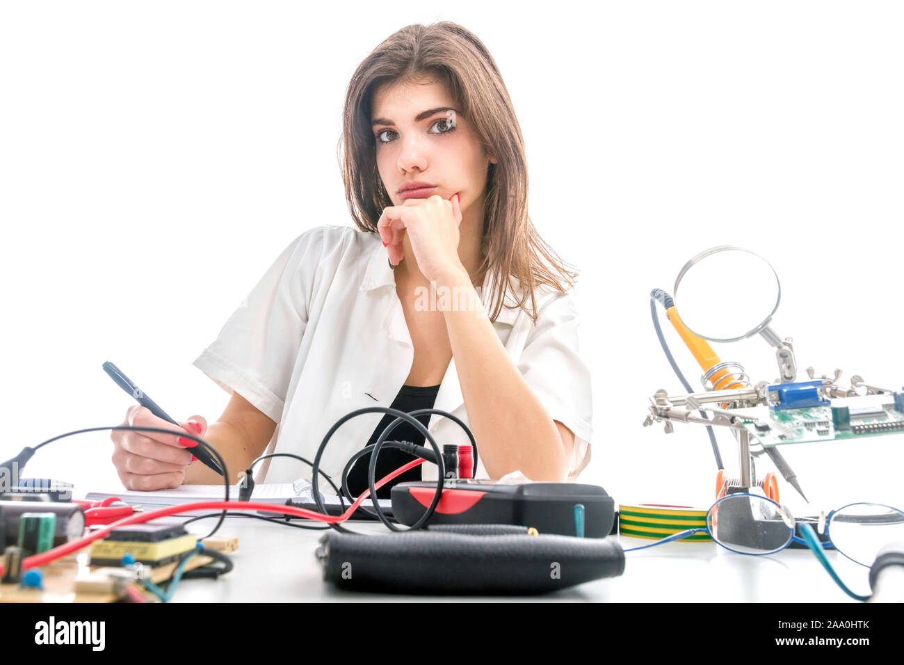 Woman Repairing Computer Part, Service Center, Electronics Repair ...