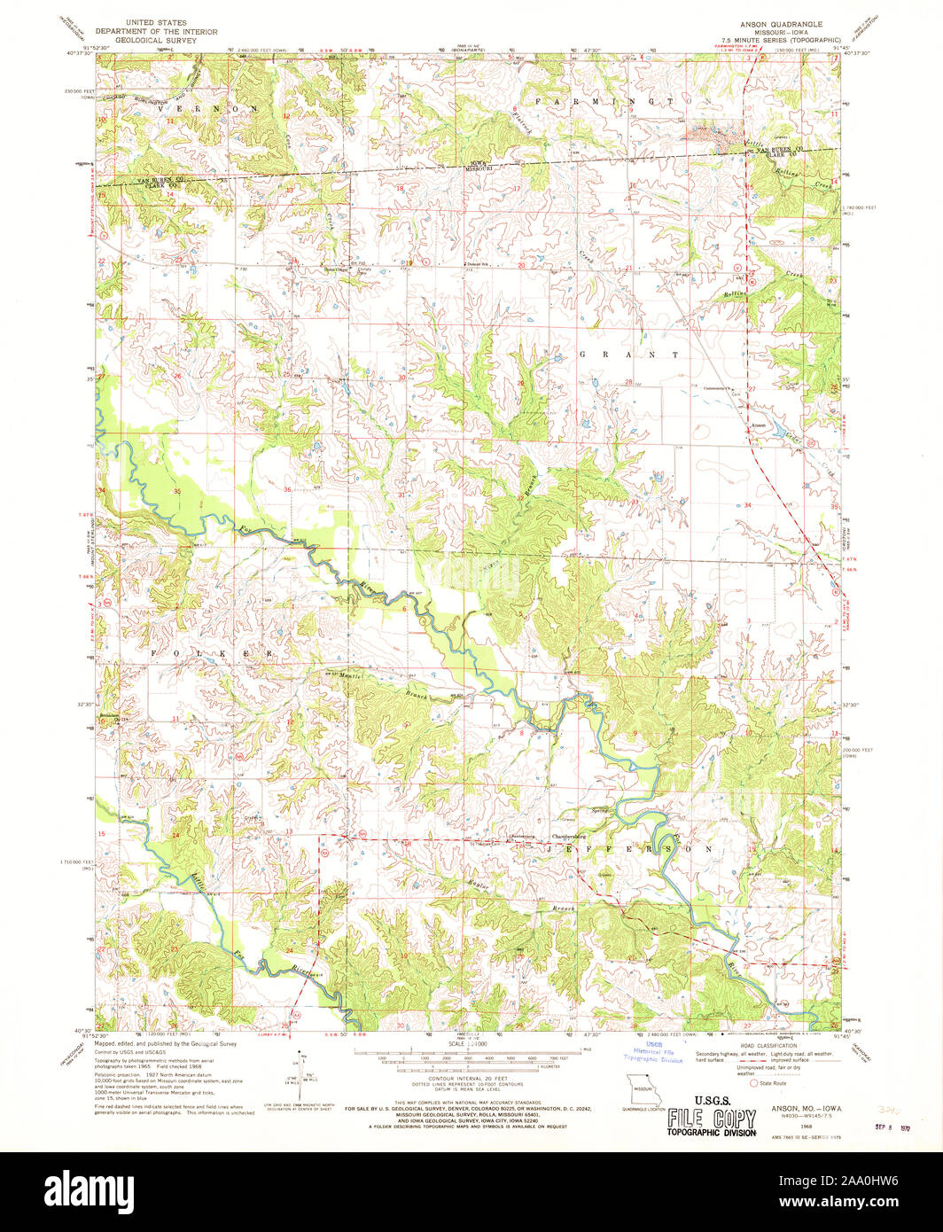 USGS TOPO Map Missouri MO Anson 321852 1968 24000 Restoration Stock ...