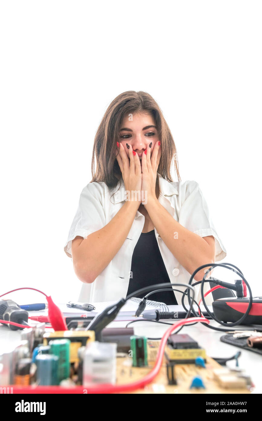 Woman Repairing Computer Part, Problems Concept, Service Center ...