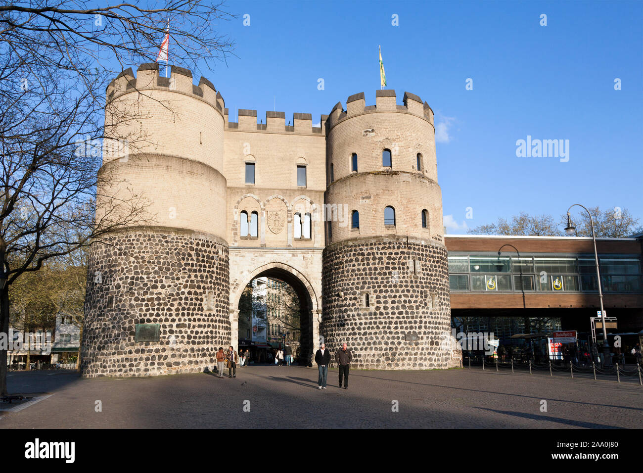 View of the Hahnentor gate at Rudolfplatz in downtown of Cologne city ...
