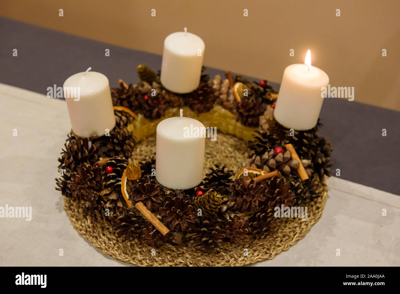 Composition of Advent wreath, Advent crown Stock Photo - Alamy