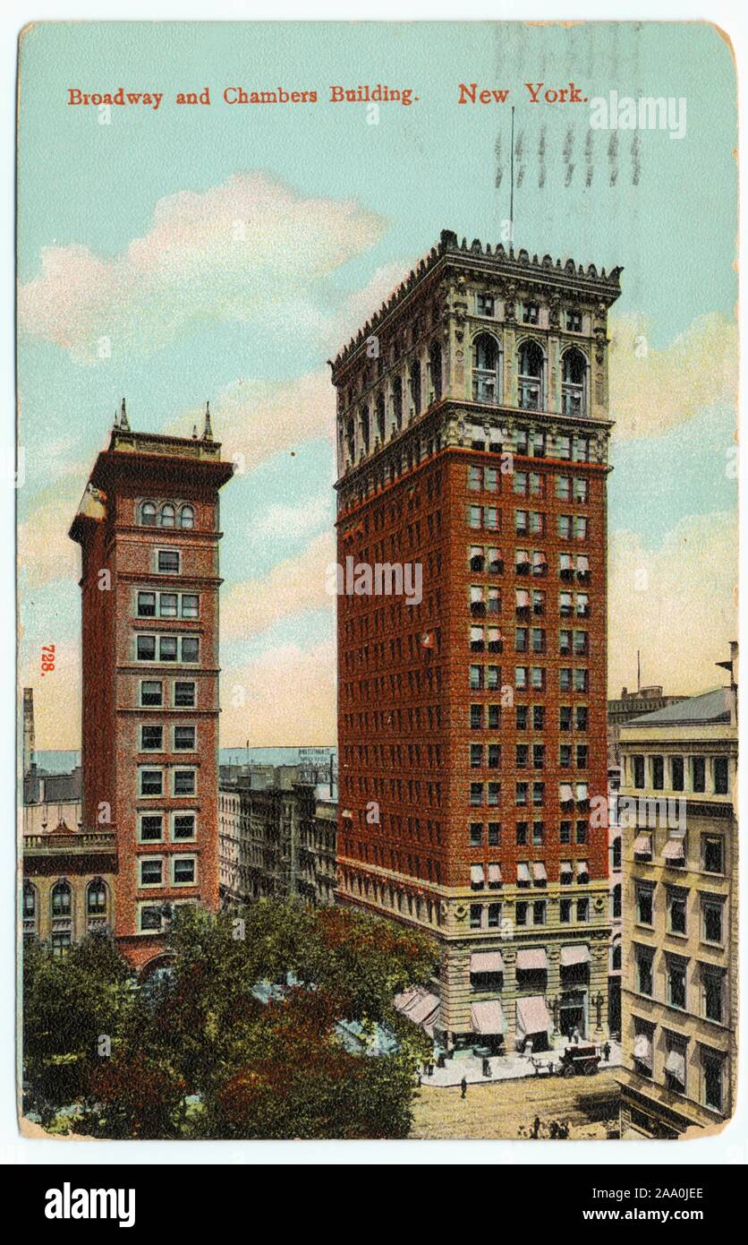 Illustrated postcard of the Broadway and Chambers Building, New York ...