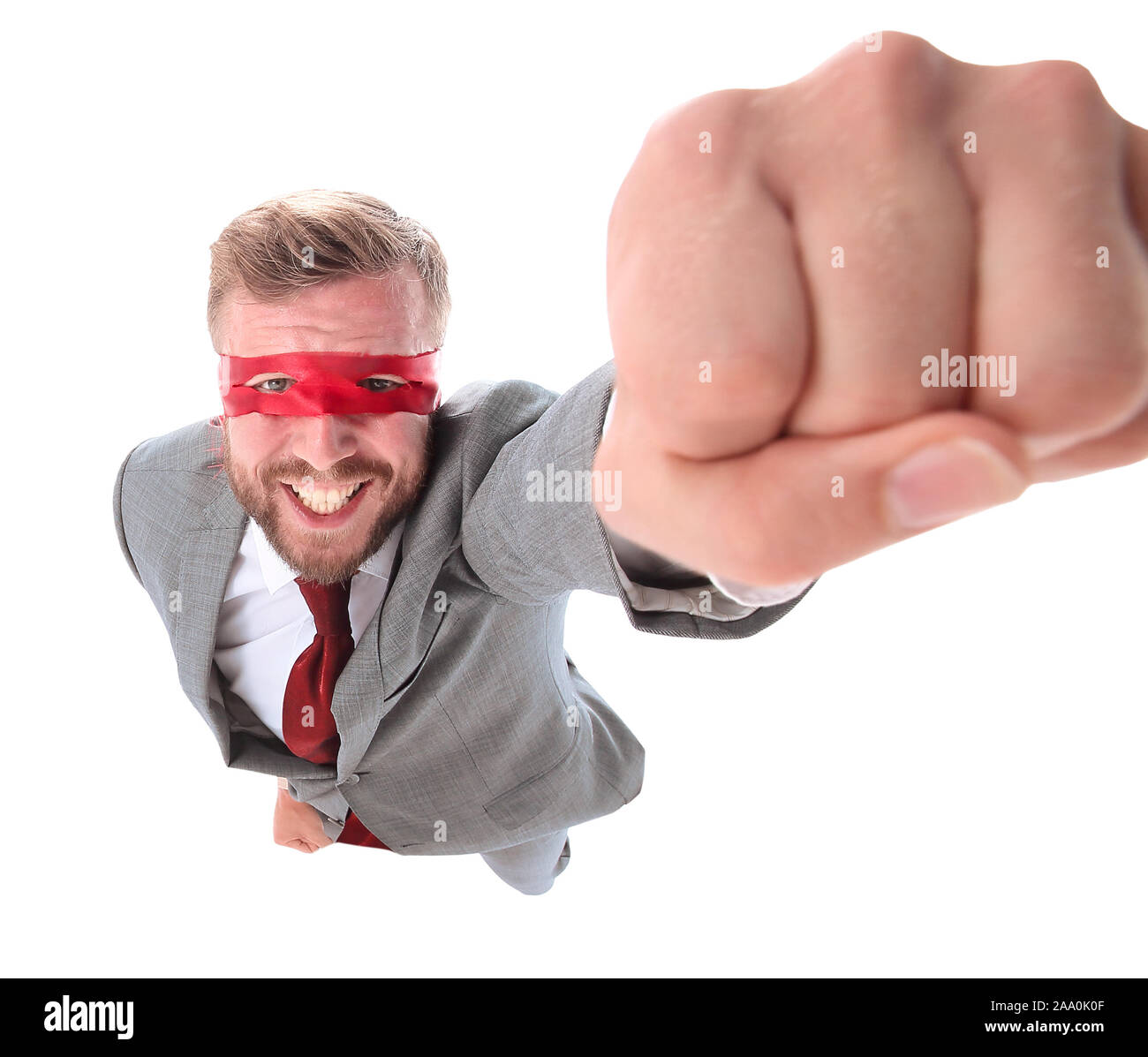 confident superhero businessman flying forward. photo with space for ...