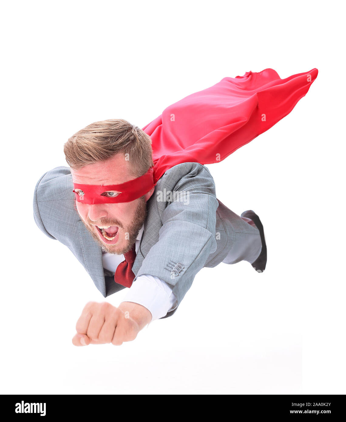 confident superhero businessman flying forward. photo with space for ...