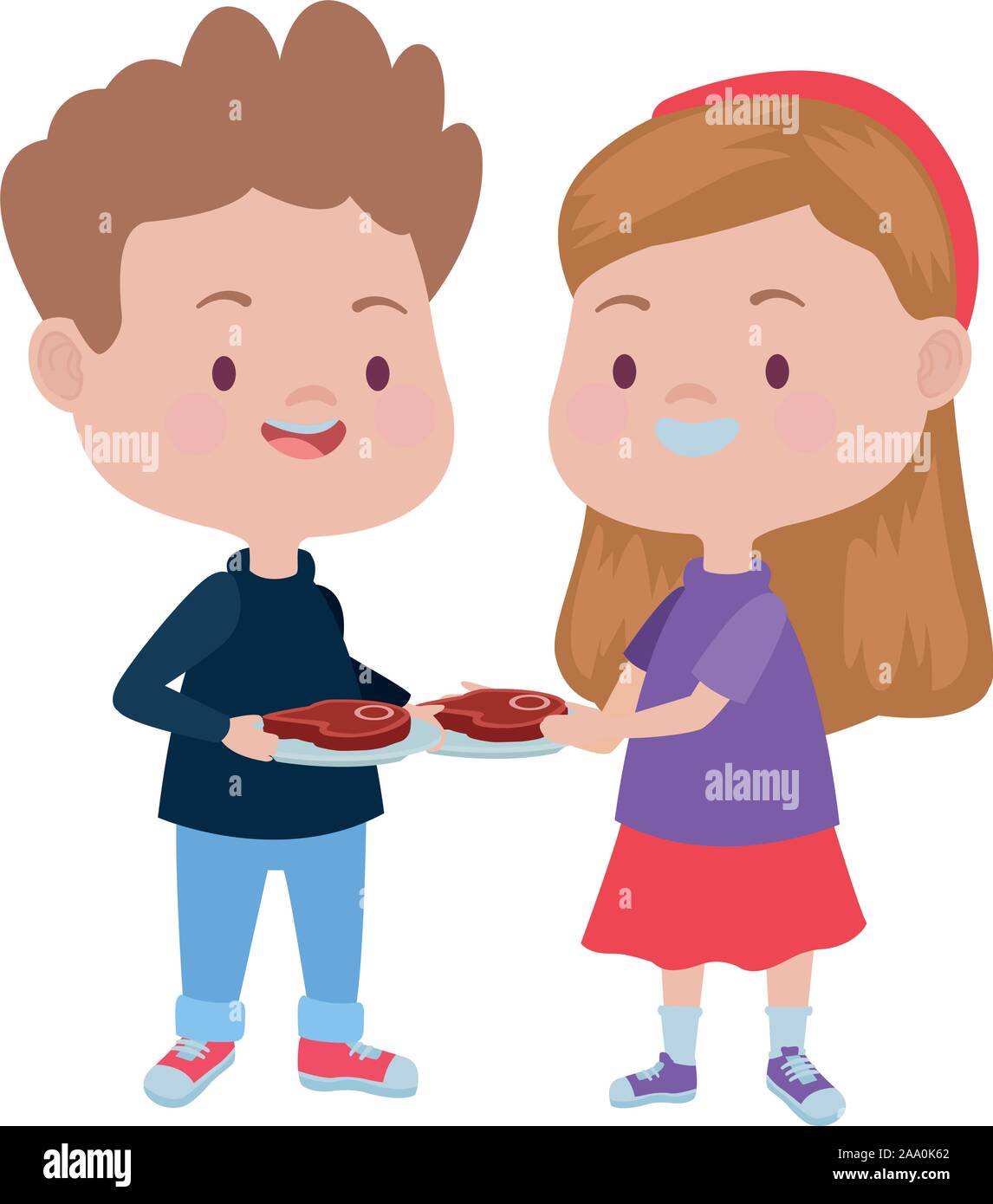 cute little kids eating meat steak characters Stock Vector Image & Art ...