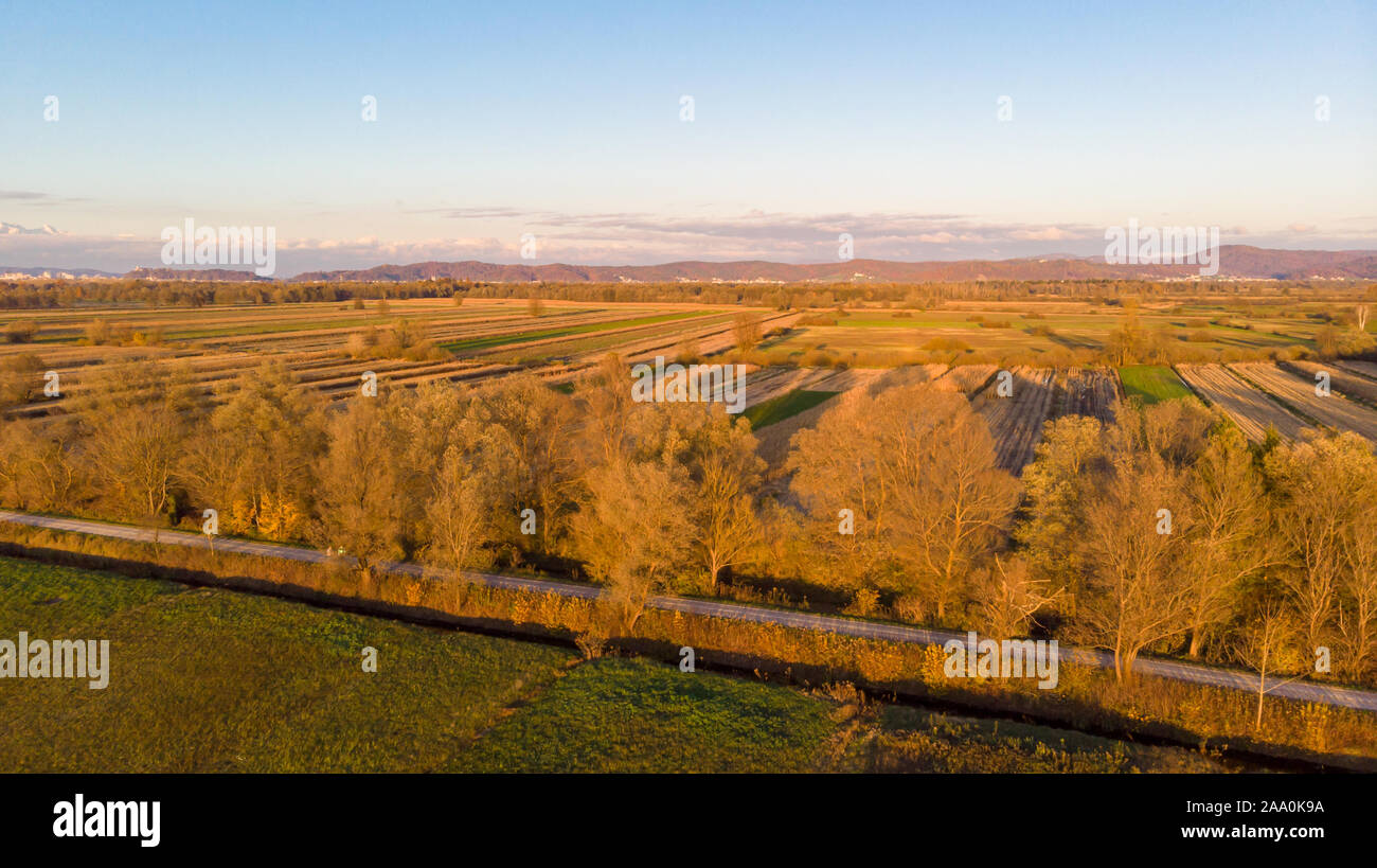 Aerial view of autumn fields at sunset Stock Photo - Alamy