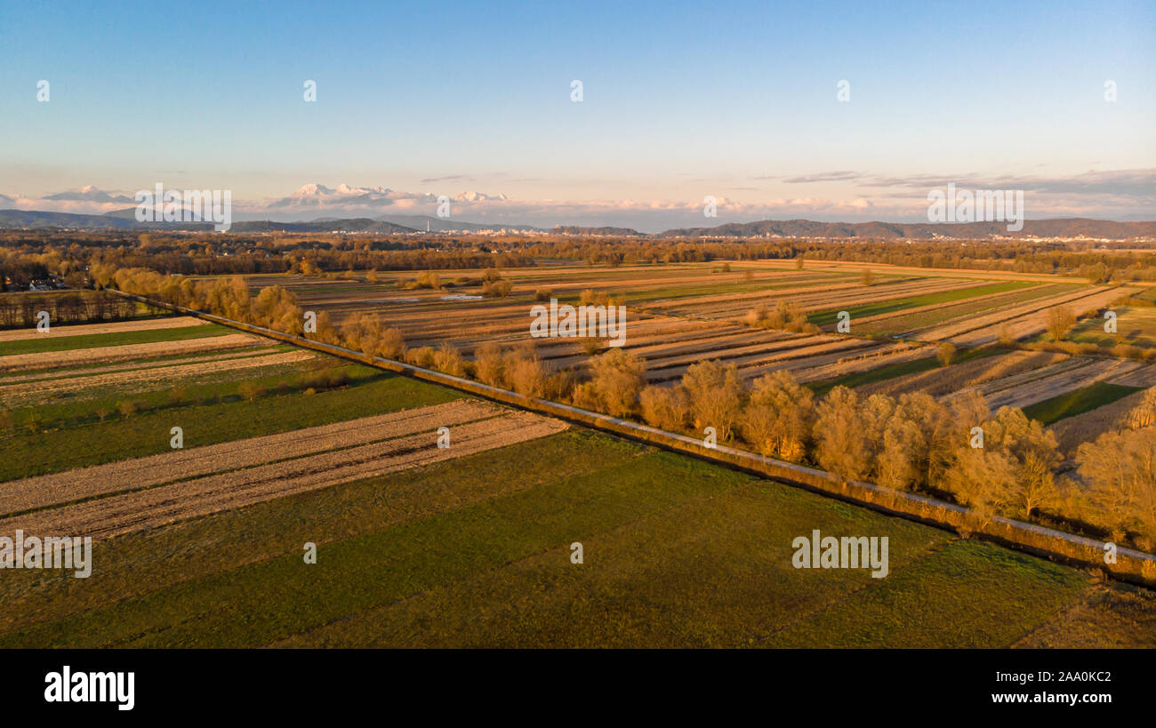 Aerial view of autumn fields at sunset Stock Photo - Alamy