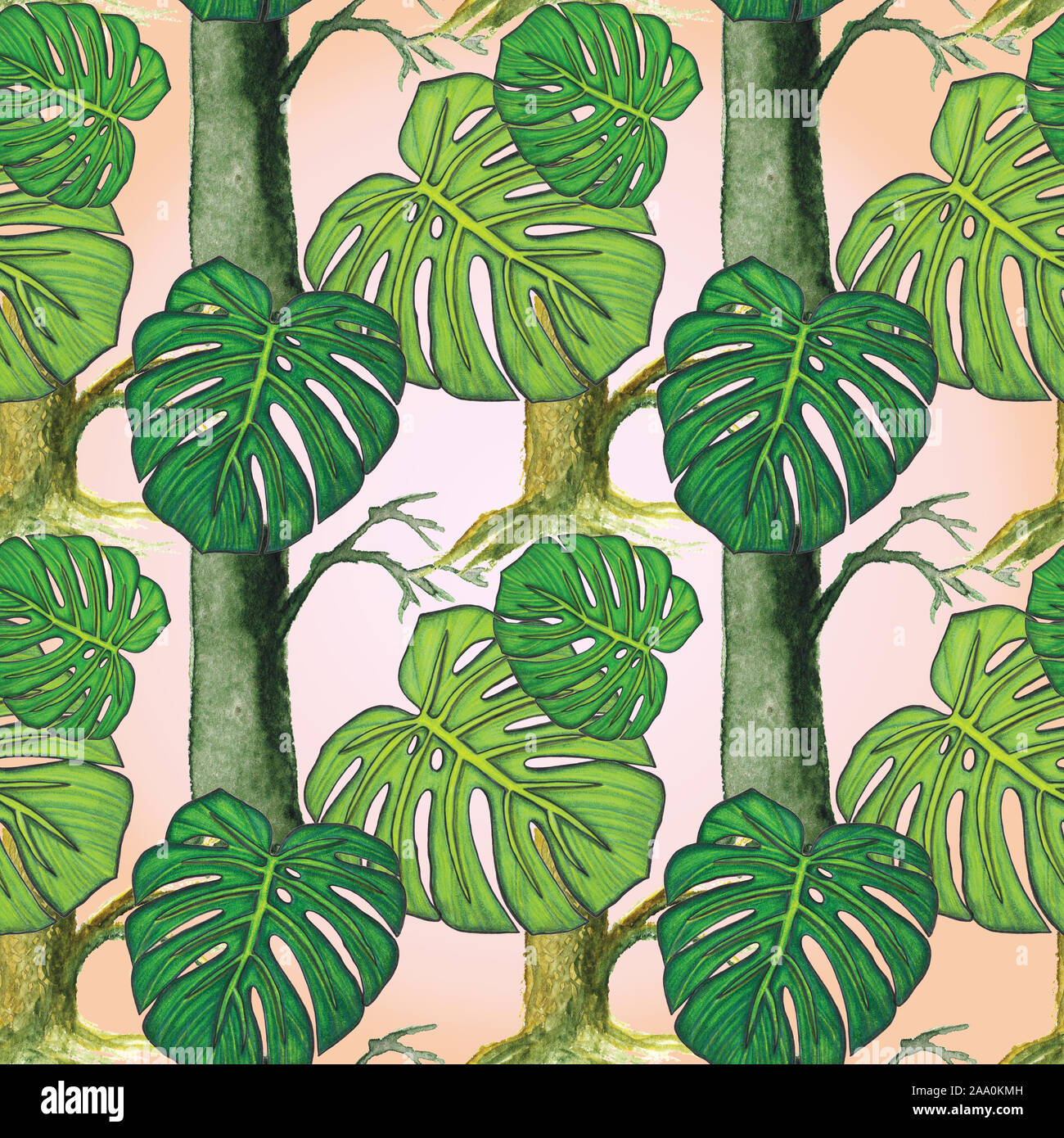 Seamless pattern with monstera leaves Stock Photo - Alamy