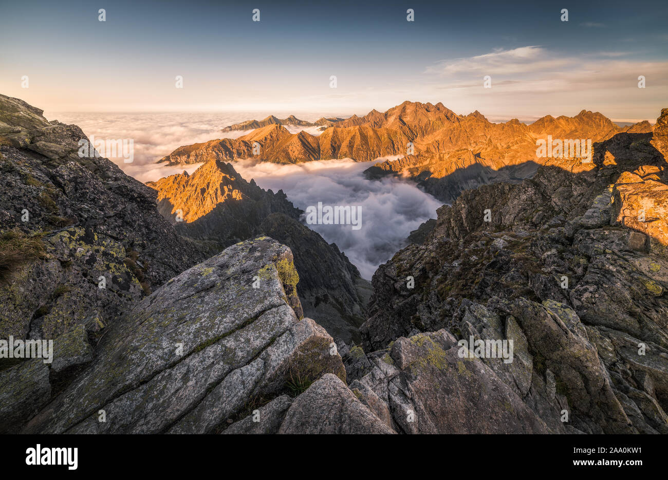 Mountains Landscape with Inversion in the Valley at Sunset as seen From ...