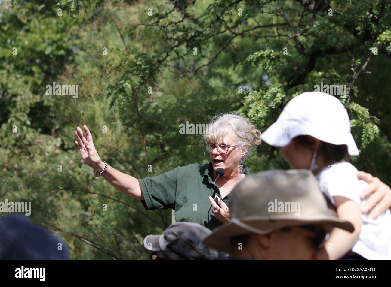 Toronto Canada, August 24 2019: The cheetah zoo keeper speaks to a ...