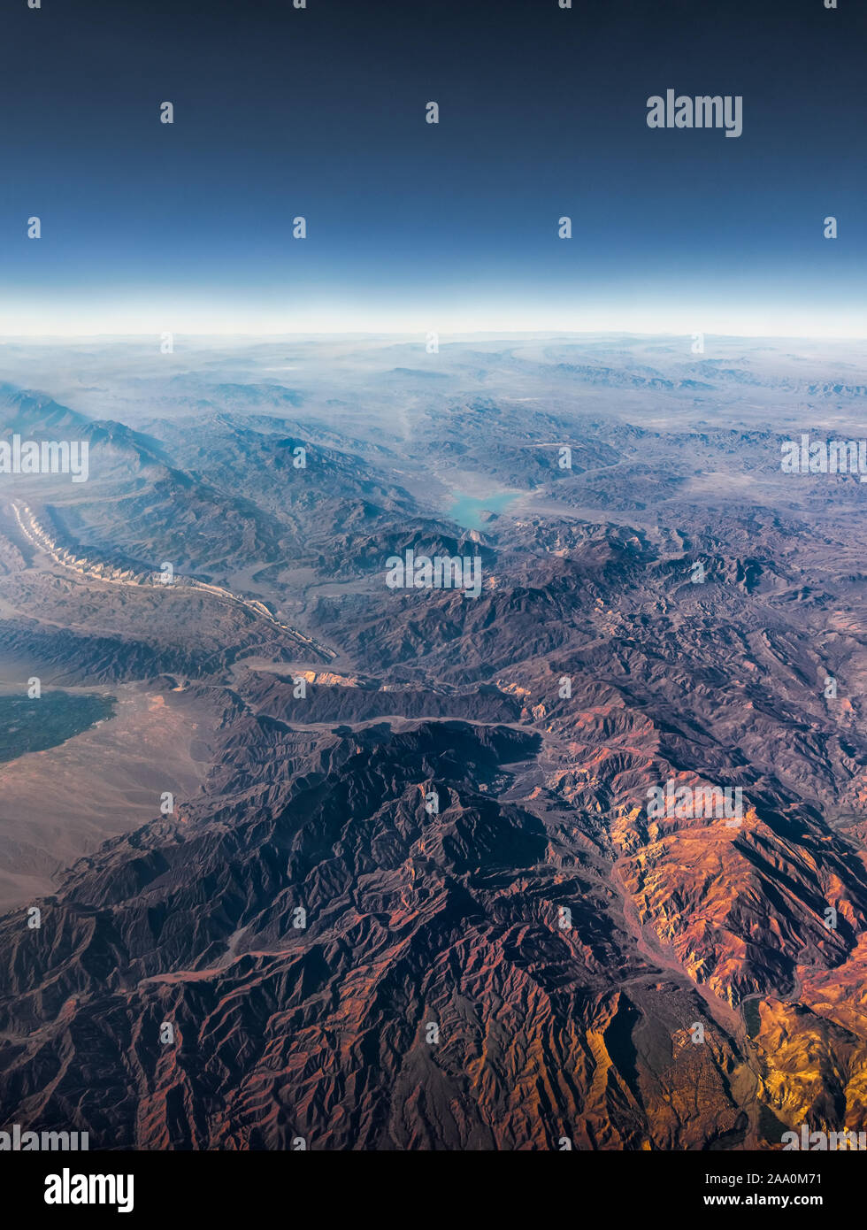 Aerial View from an Airplane. Flying above Beautiful Land at Sunrise ...