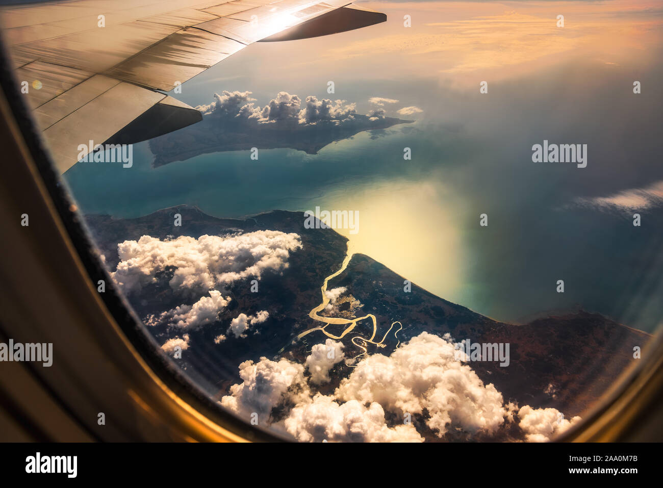 Aerial View from Window of Airplane. Flying above Clouds and Beautiful ...