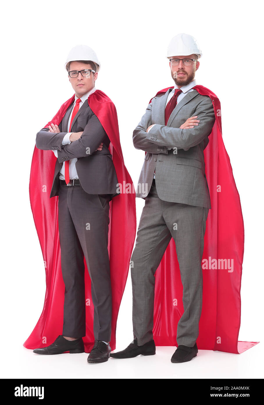 in full growth. two super architect while standing together Stock Photo ...