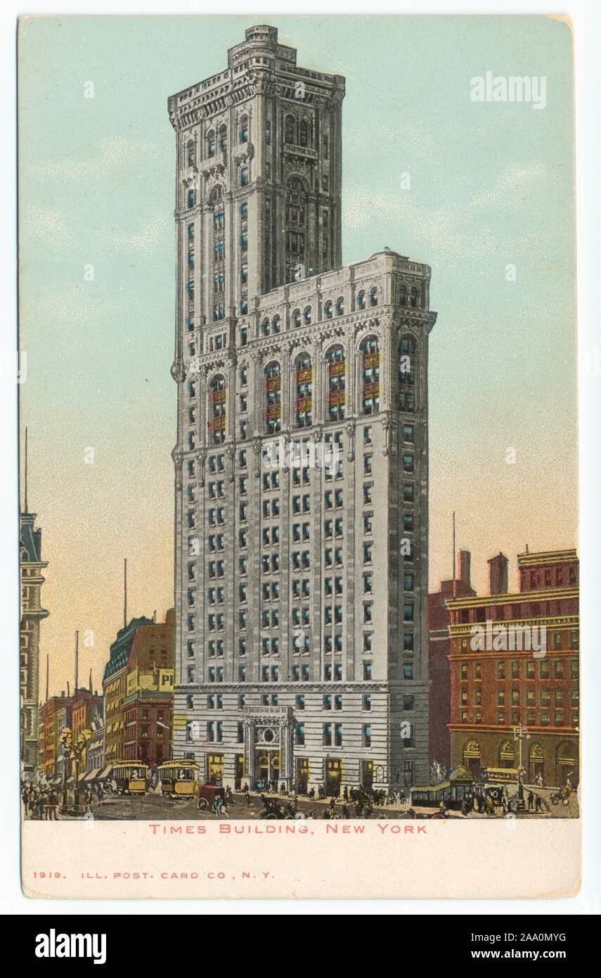 Illustrated postcard of the exterior of the New York Times Building ...
