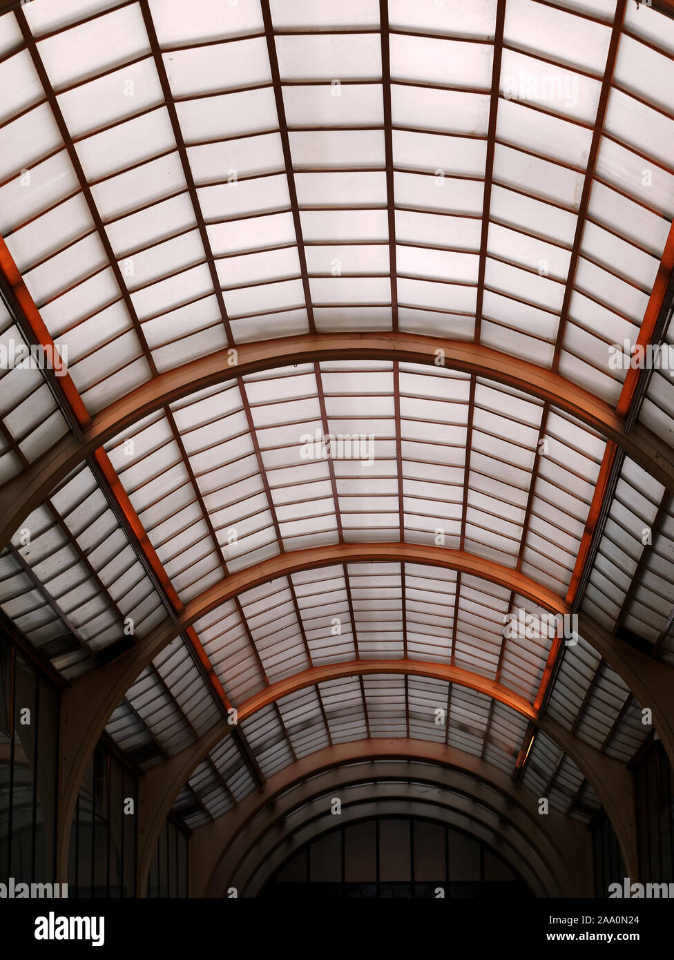 Low angle view of glass vaulted ceiling Stock Photo - Alamy