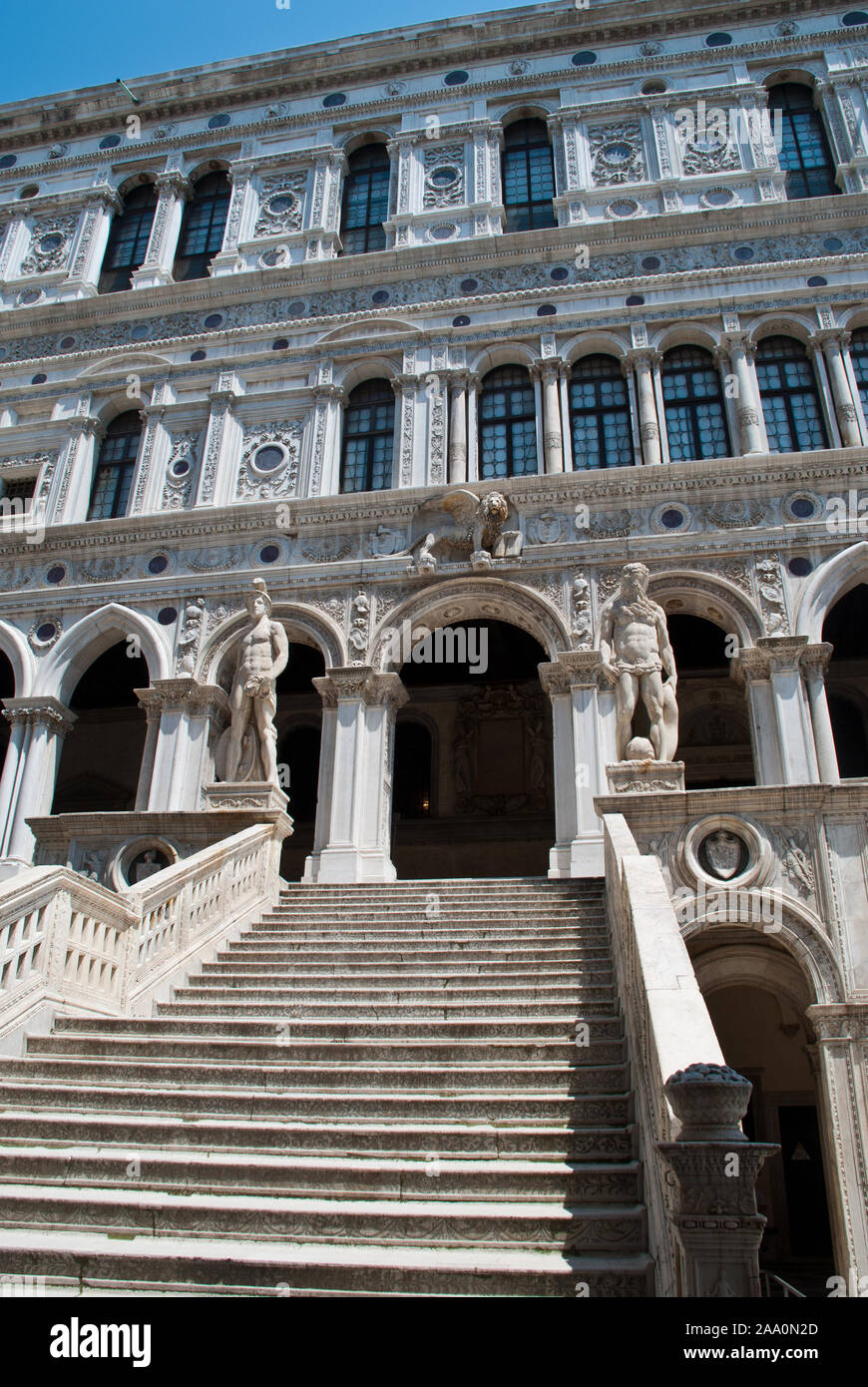 Venice, Italy: Doge's Palace courtyard, Giants' Staircase. Statues of ...