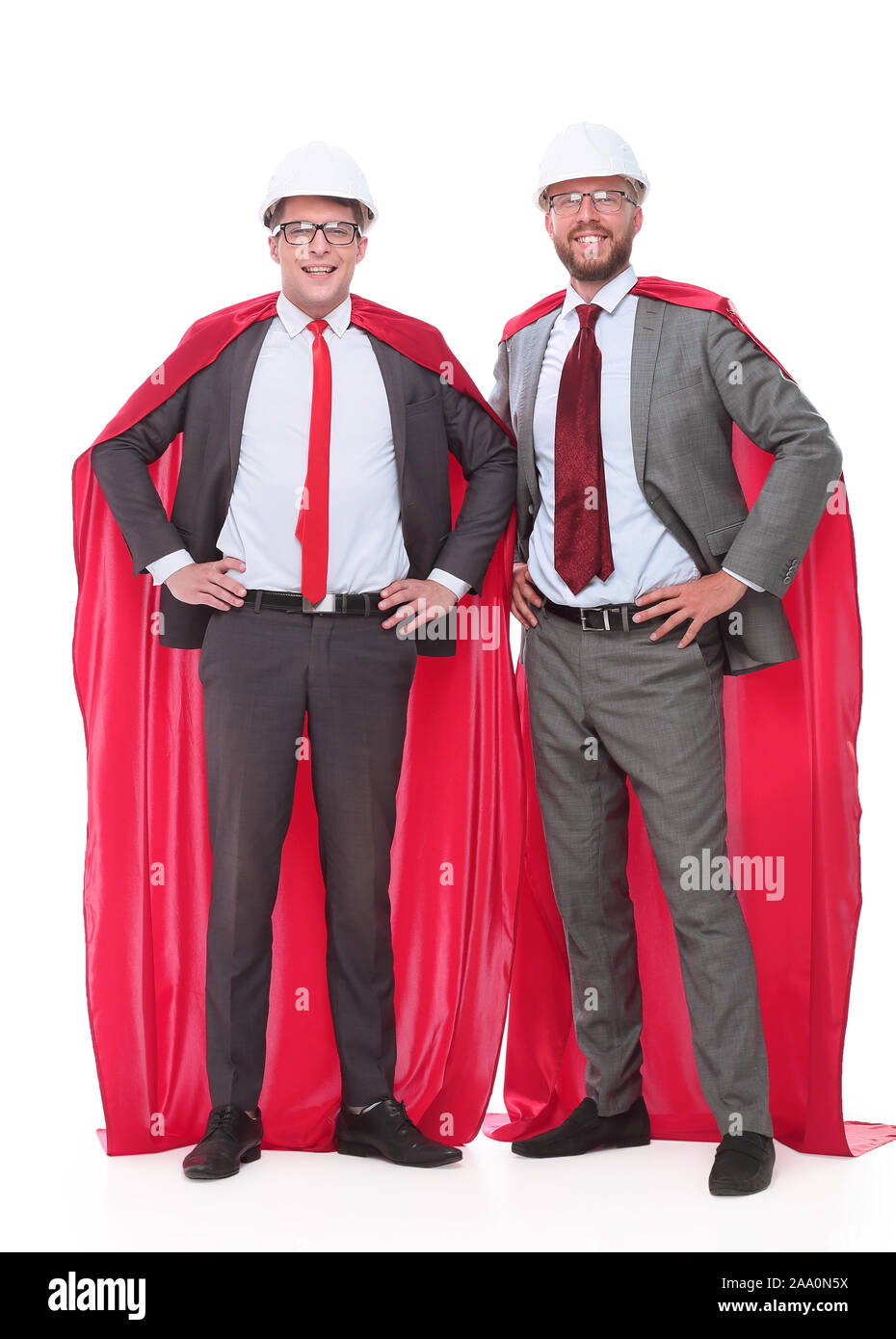 in full growth. two super architect while standing together Stock Photo ...