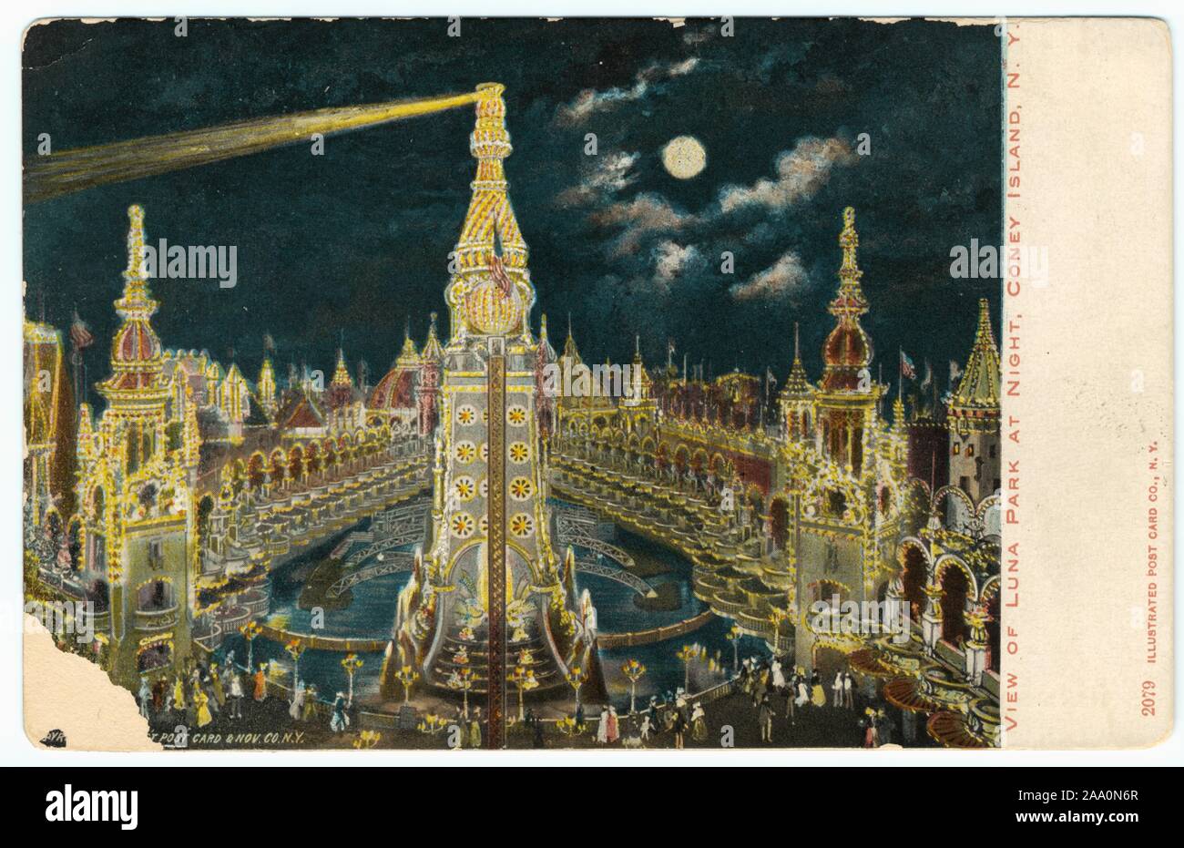 Illustrated postcard of a lighthouse surrounded by ornate towers and ...