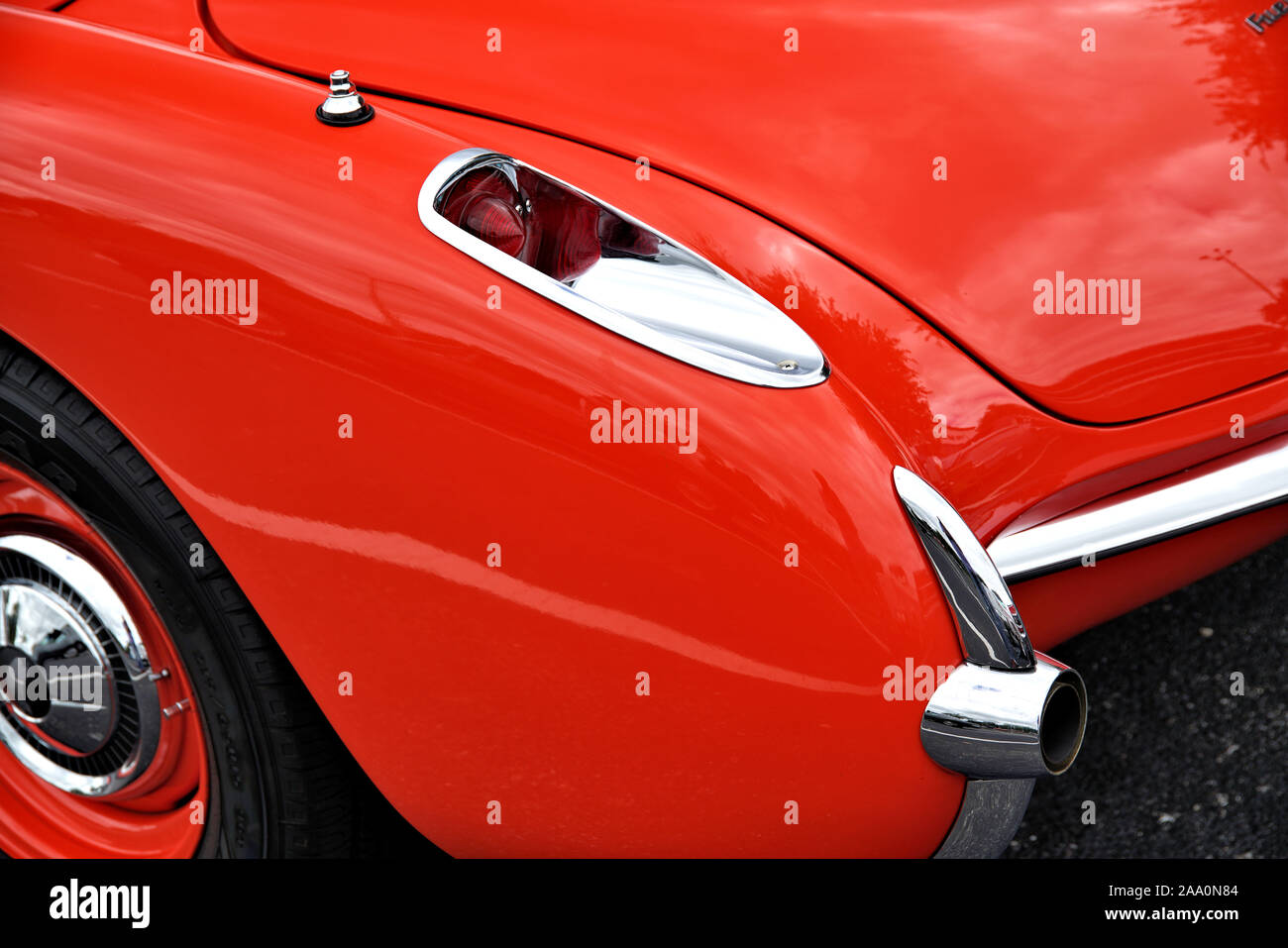 Restored vintage, classic and muscle cars on display at an automobile ...