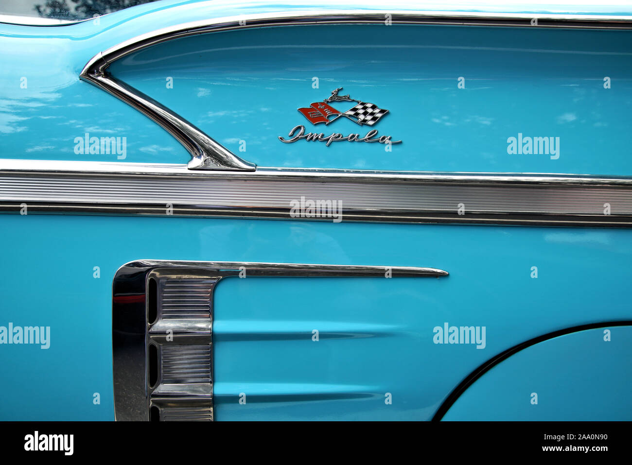 Restored vintage, classic and muscle cars on display at an automobile ...