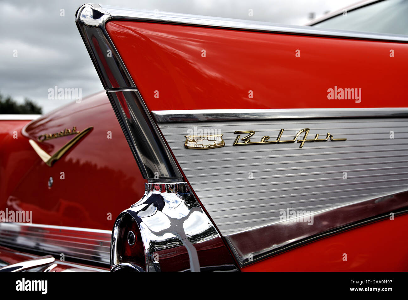 Restored vintage, classic and muscle cars on display at an automobile ...