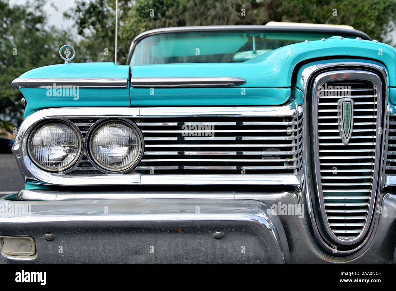 Restored vintage, classic and muscle cars on display at an automobile ...