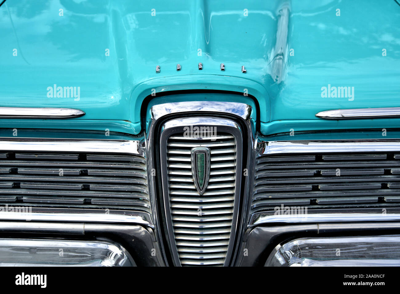 Restored vintage, classic and muscle cars on display at an automobile ...