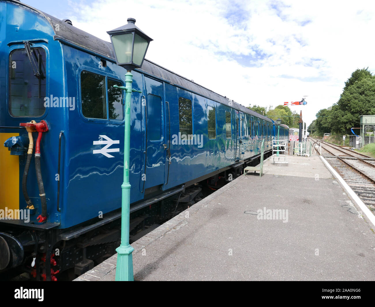 Lavender Line train in the station at Isfield in East Sussex, England ...