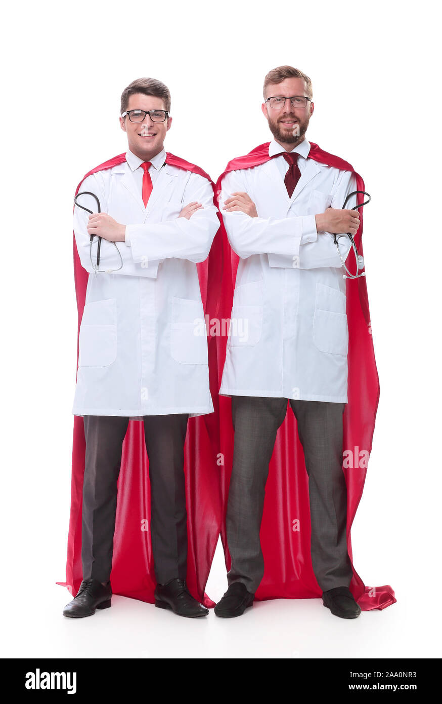 two positive health care worker in the Cape of a superhero Stock Photo ...