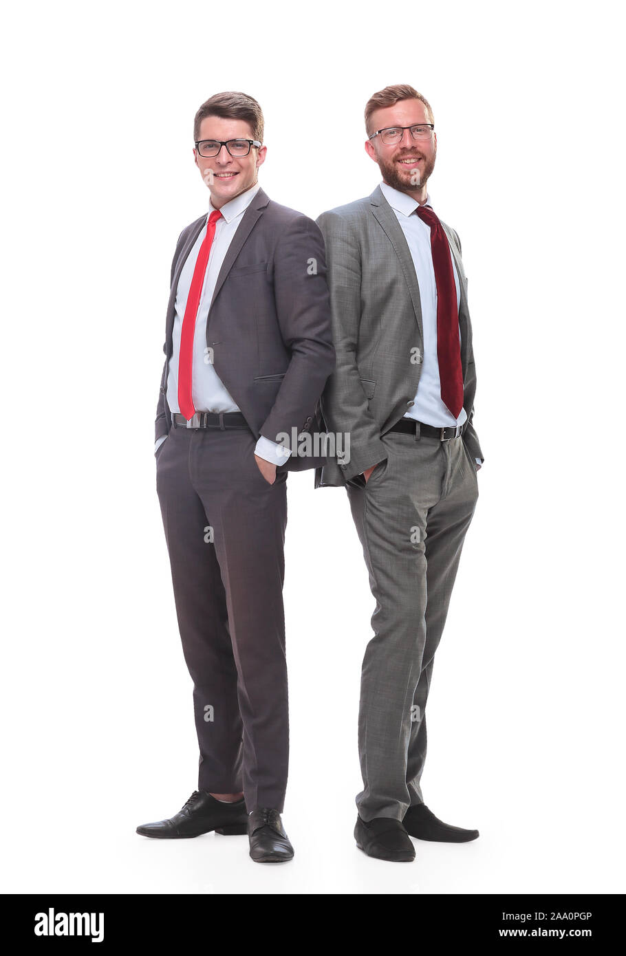 in full growth. two business men standing back to back Stock Photo - Alamy