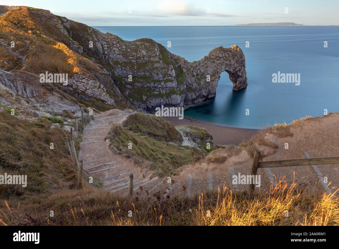 Pathway leading down to Durdle Door, Dorset Coast Stock Photo - Alamy