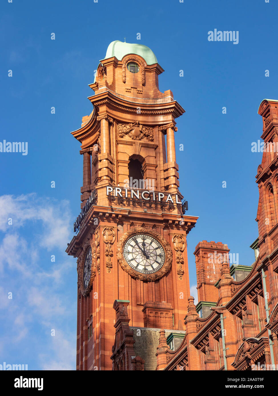 red brick victorian buildings and clock tower in Manchester UK Stock ...