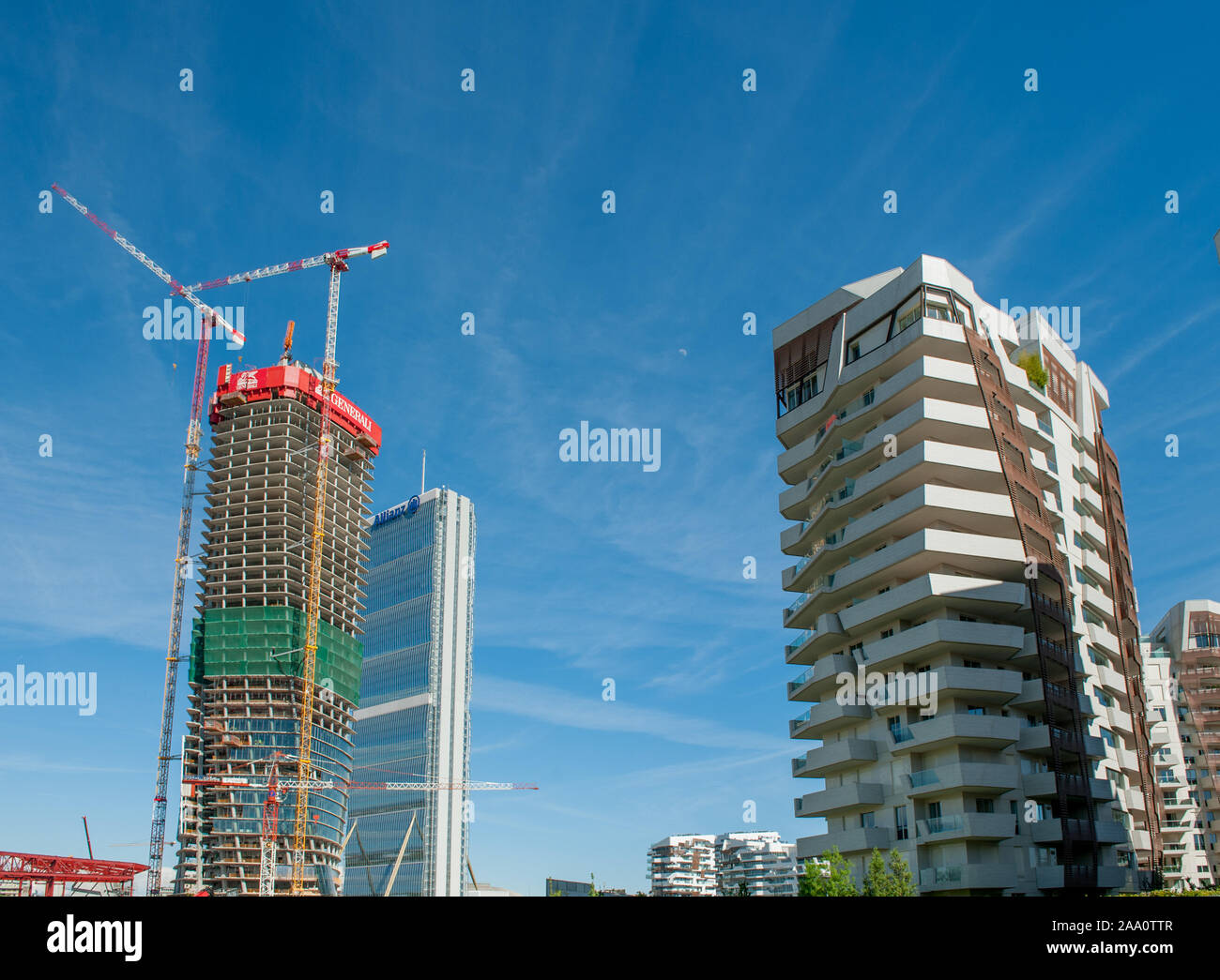 milano italia April 14, 2016: new building district three towers ...