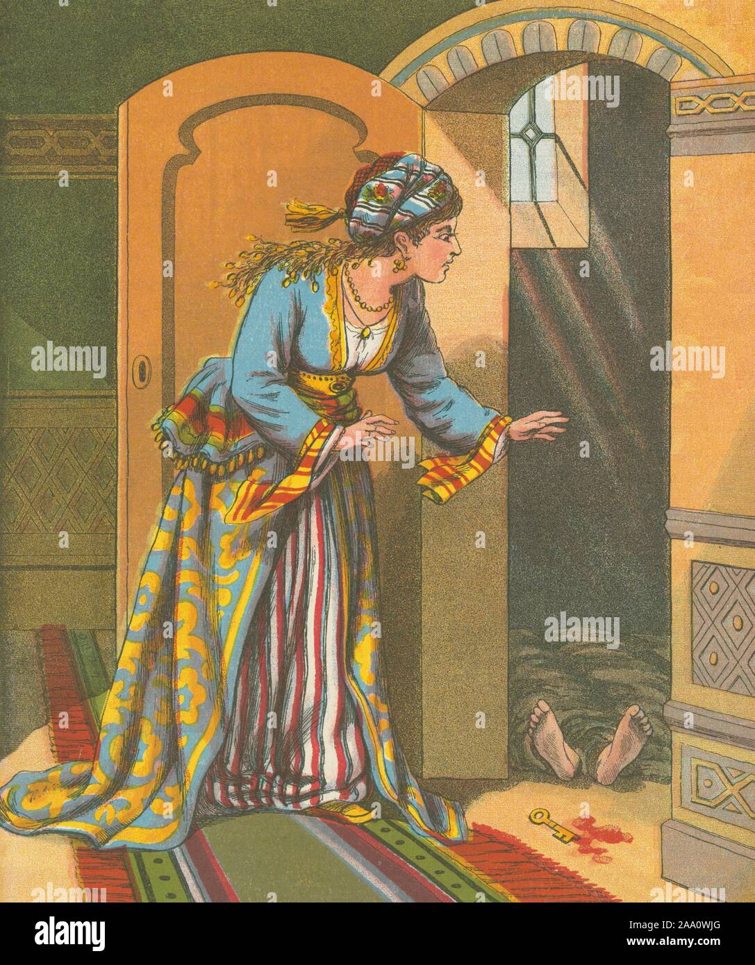 Illustration of a scene from the book 'Blue Beard' by author Charles ...