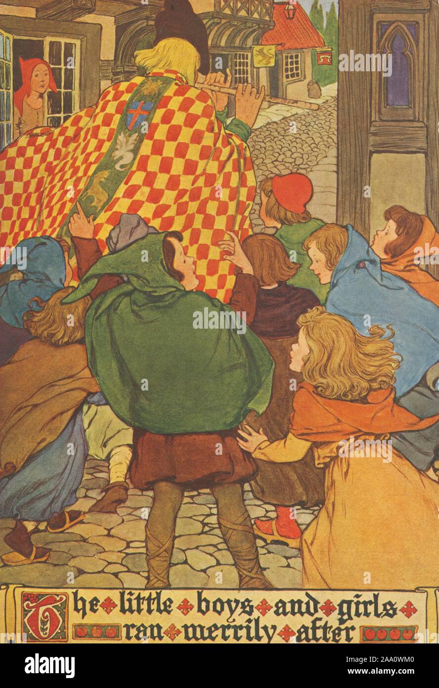 Illustration of a scene from the children's book 'The Pied Piper of ...