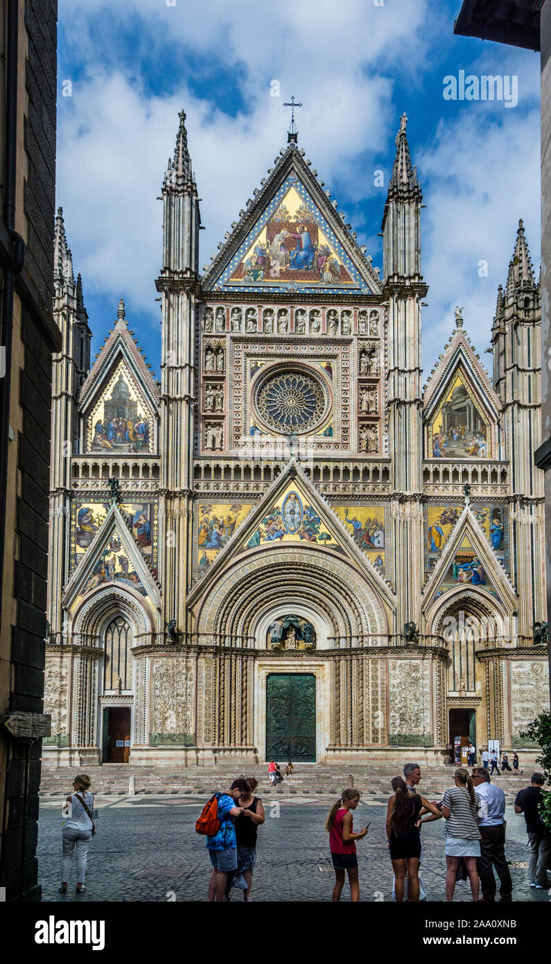 The Tuscan Gothic style façade of the Orvieto Cathedral, one of the ...