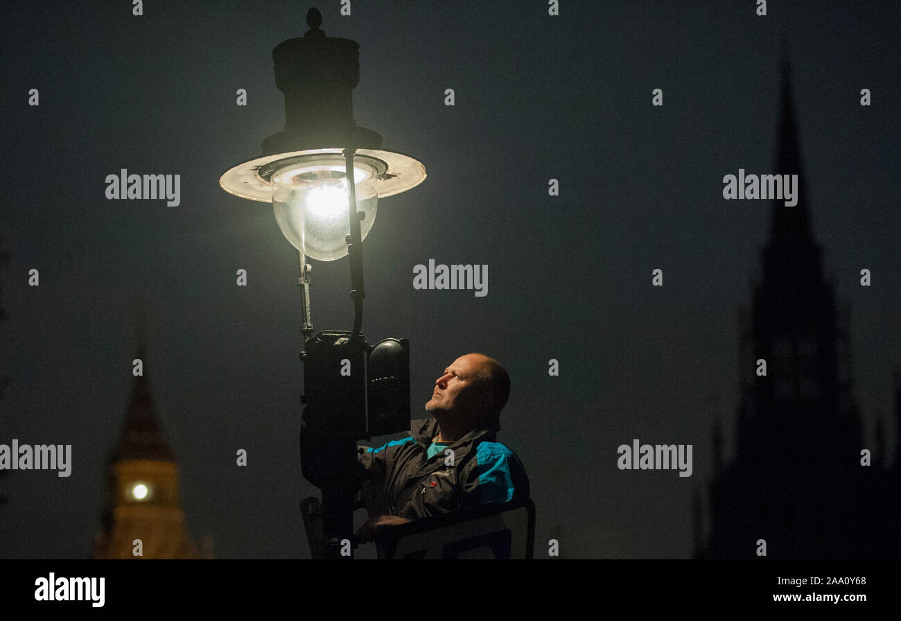 One of 1500 gas lamps that remain on the streets of London being ...